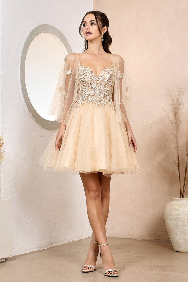 Champagne Tulle Embroidered Short Princess Dress – Aquarius Brand