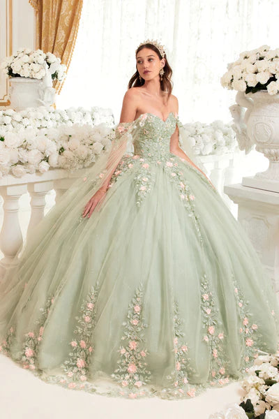 Sage Ball Gown With Blush Floral Details – Aquarius Brand