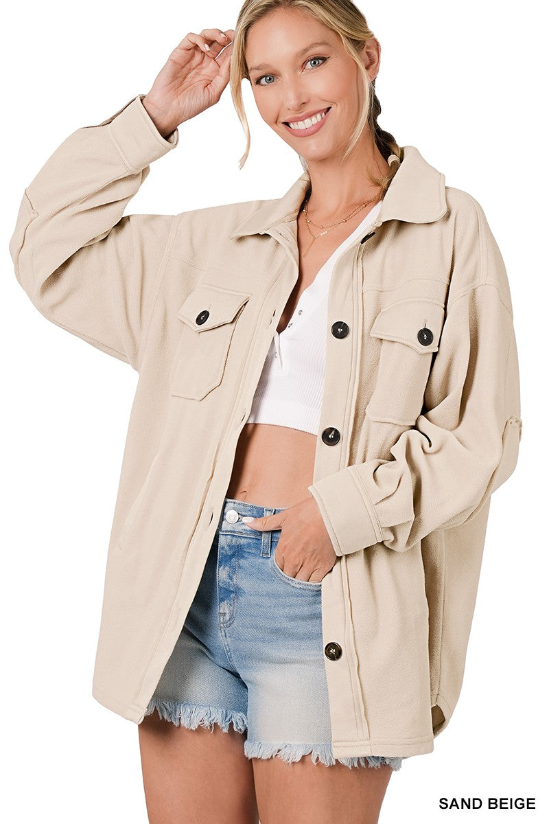 Sand Beige Oversized Basic Fleece Shacket – Aquarius Brand