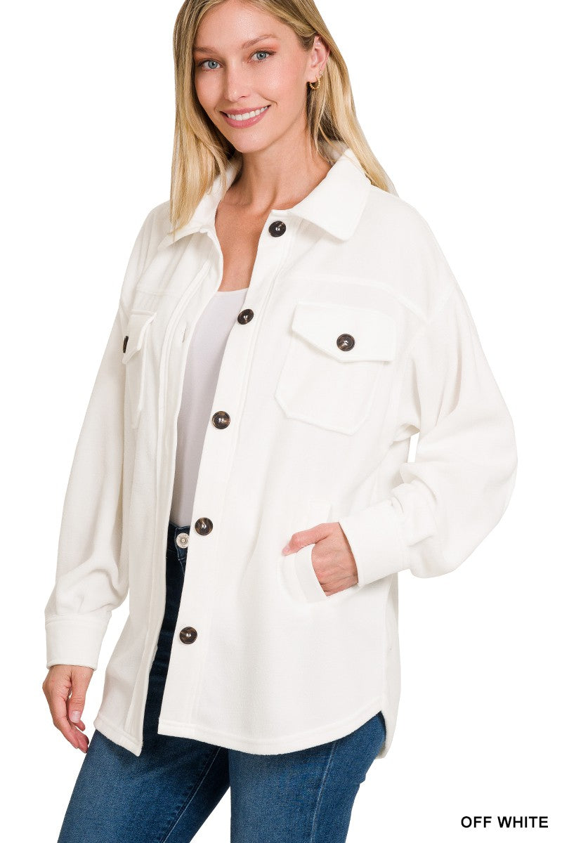 Off White Oversized Basic Fleece Shacket – Aquarius Brand