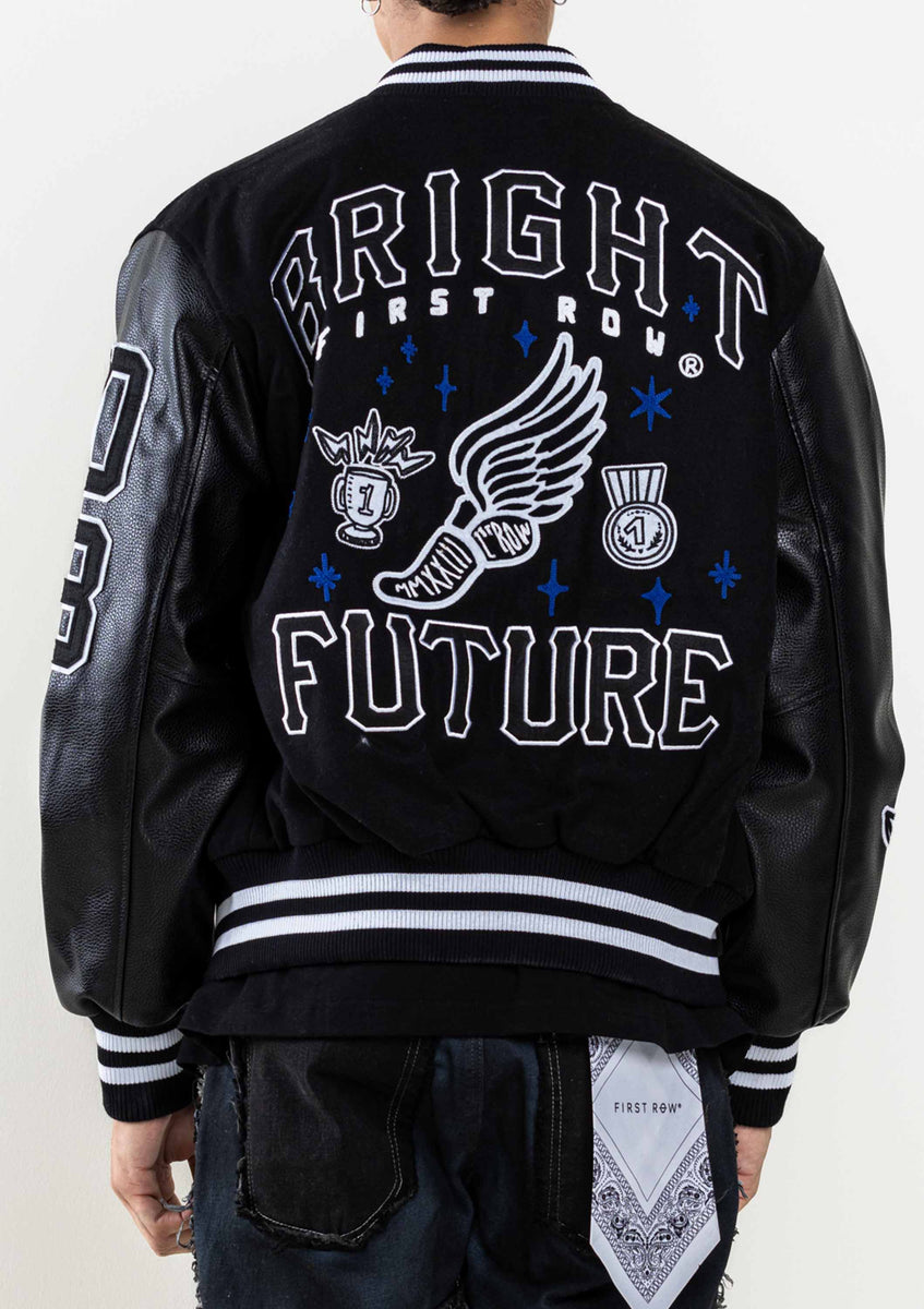 Black Mono Bright Future Varsity Jacket – Aquarius Brand