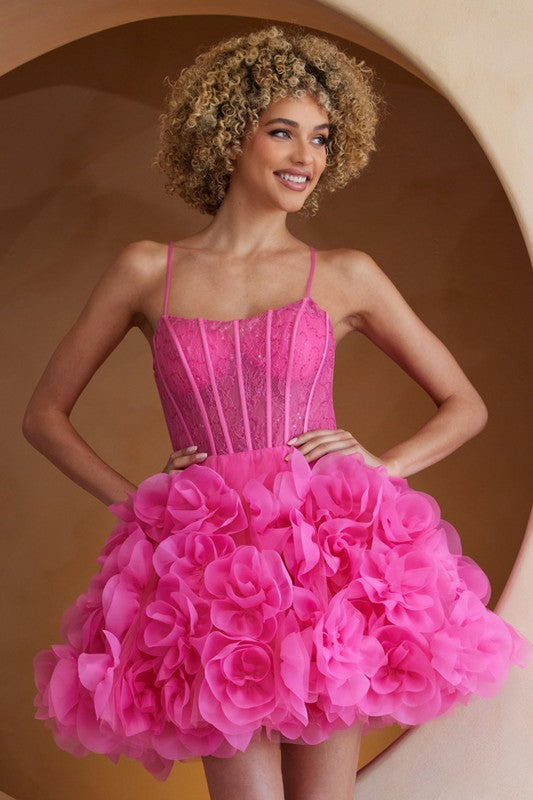 Pink 3D Floral Ruffle Bustier Corset Cocktail Dress – Aquarius Brand