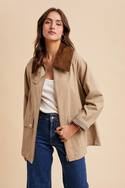 Beige Corduroy Collared Cotton Chore Jacket – Aquarius Brand