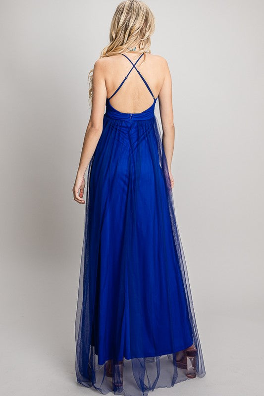 Royal Blue Mesh Long Dress – Aquarius Brand