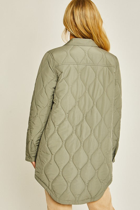 Olive Stone Diamond Quilted Long Line Shacket – Aquarius Brand