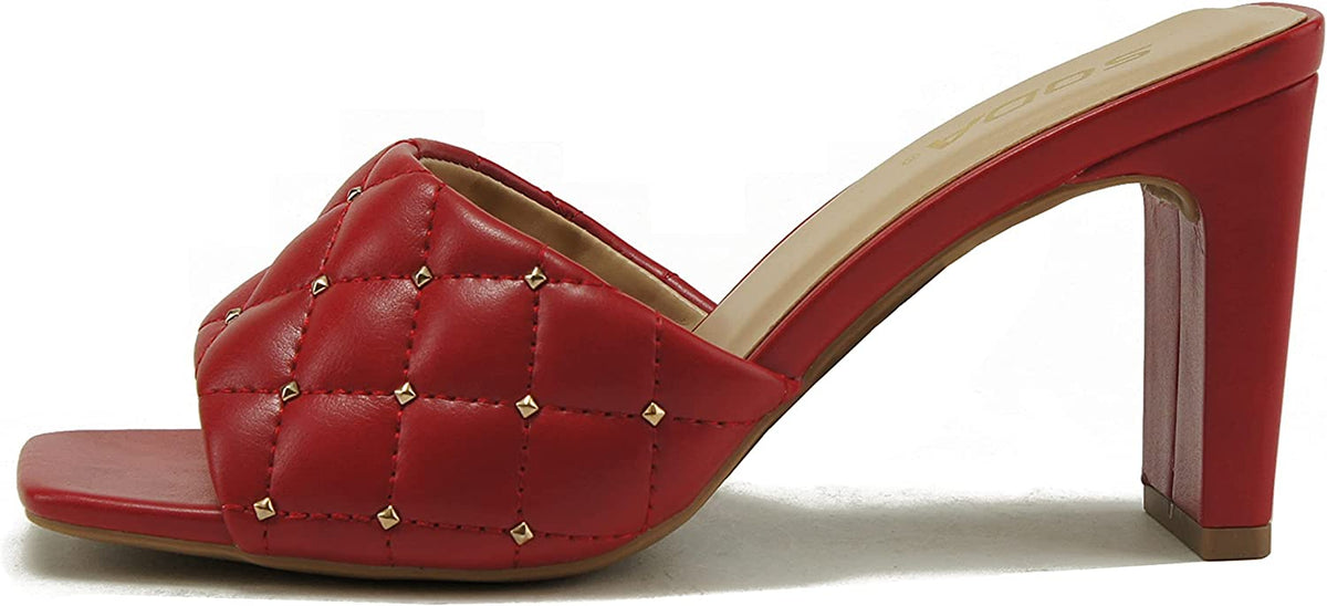 Red Quilted Block Heel Metal Stud Mule with Square Toe – Aquarius Brand