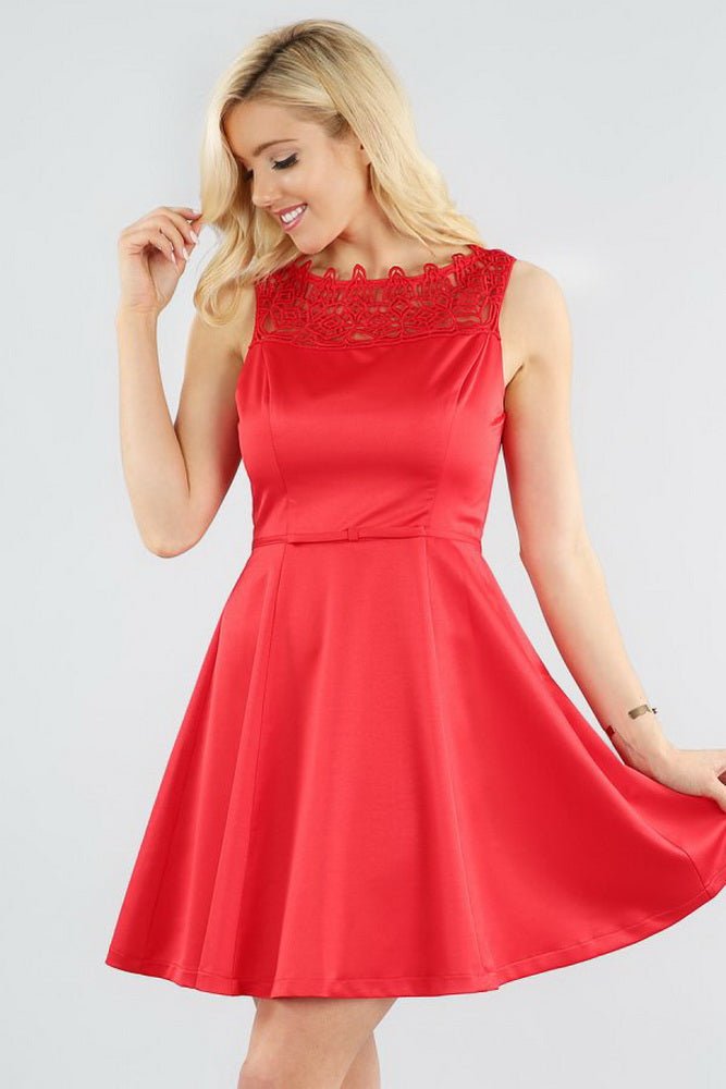 Red Ribbon Belted Satin Dress – Aquarius Brand
