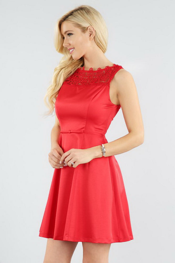 Red Ribbon Belted Satin Dress – Aquarius Brand